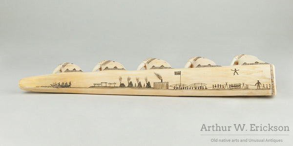 Carved and Scrimshawed Walrus Ivory Tusk