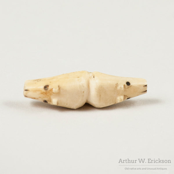 Eskimo Carved Walrus Ivory Two Bear headed Button