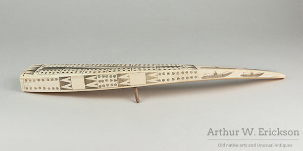 Walrus Ivory Scrimshawed Cribbage Board