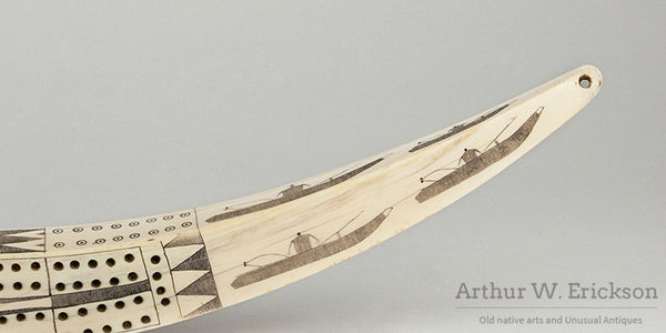 Walrus Ivory Scrimshawed Cribbage Board